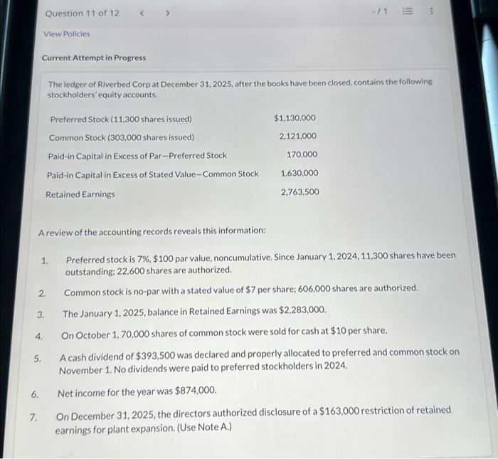 Solved Current Attempt in Progress The ledger of Riverbed | Chegg.com