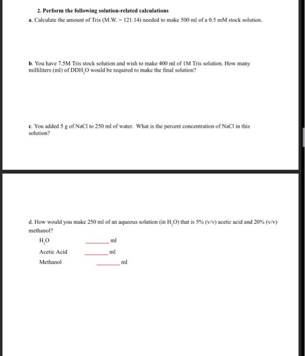 Solved 2. Perform the following solution-related | Chegg.com