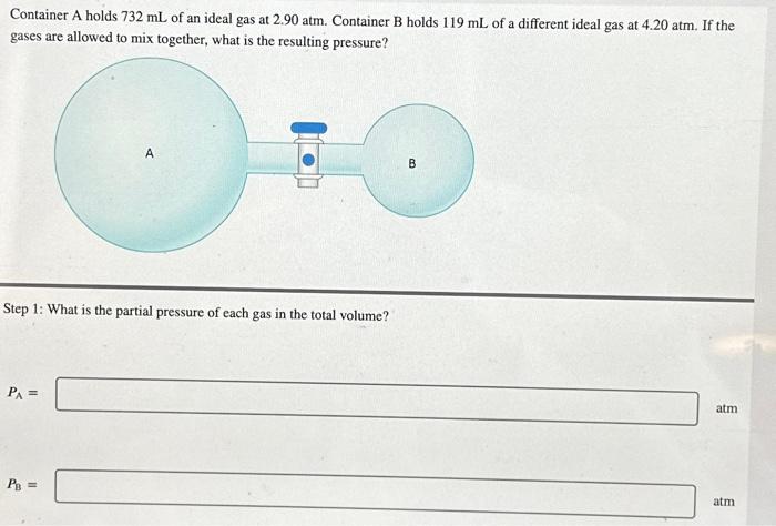 Solved Container A holds 732 mL of an ideal gas at 2.90 atm. | Chegg.com