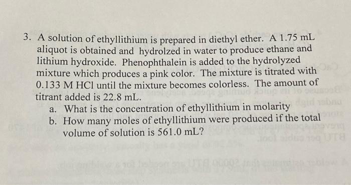Solved 3. A solution of ethyllithium is prepared in diethyl | Chegg.com