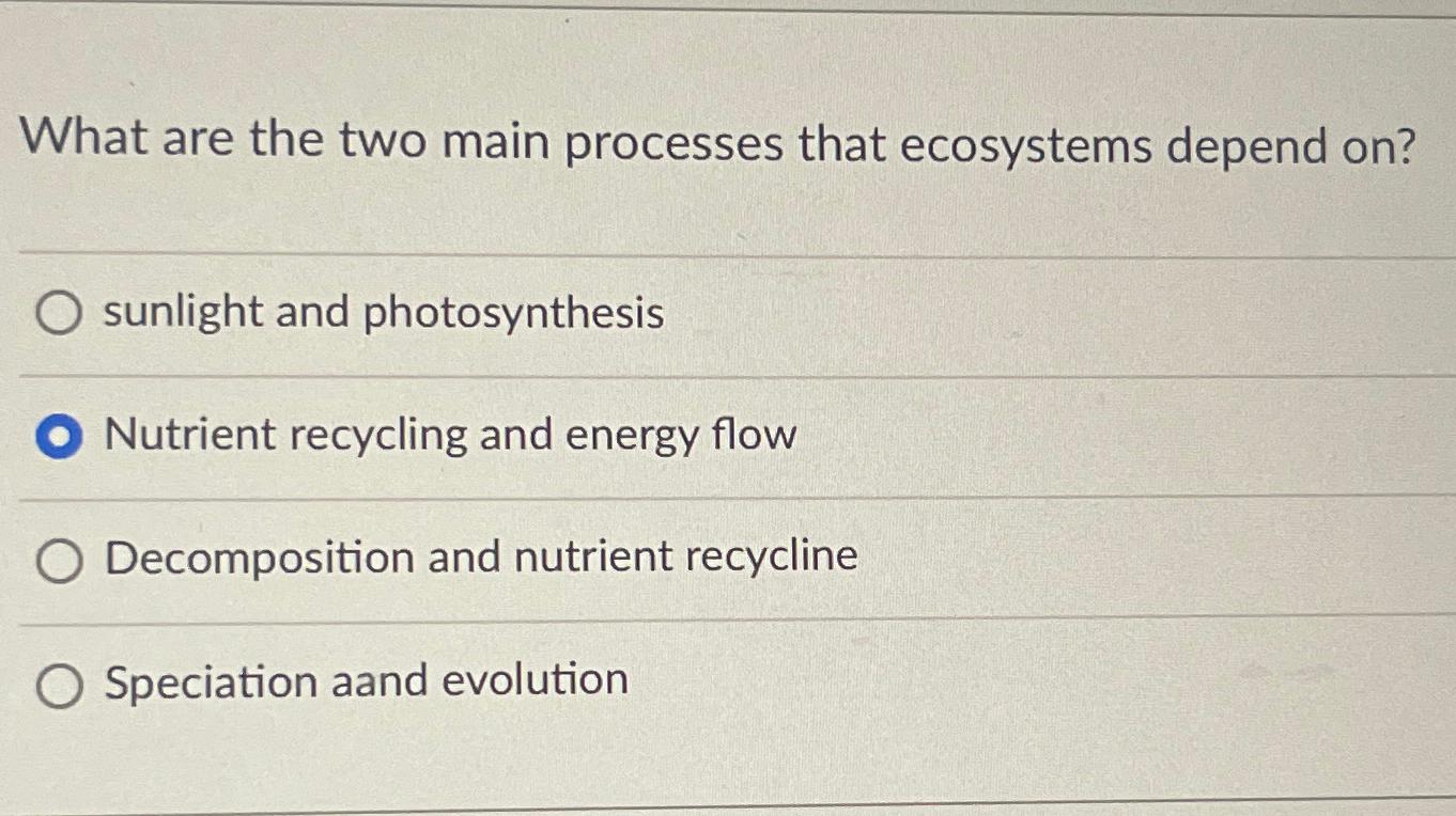Solved What are the two main processes that ecosystems | Chegg.com
