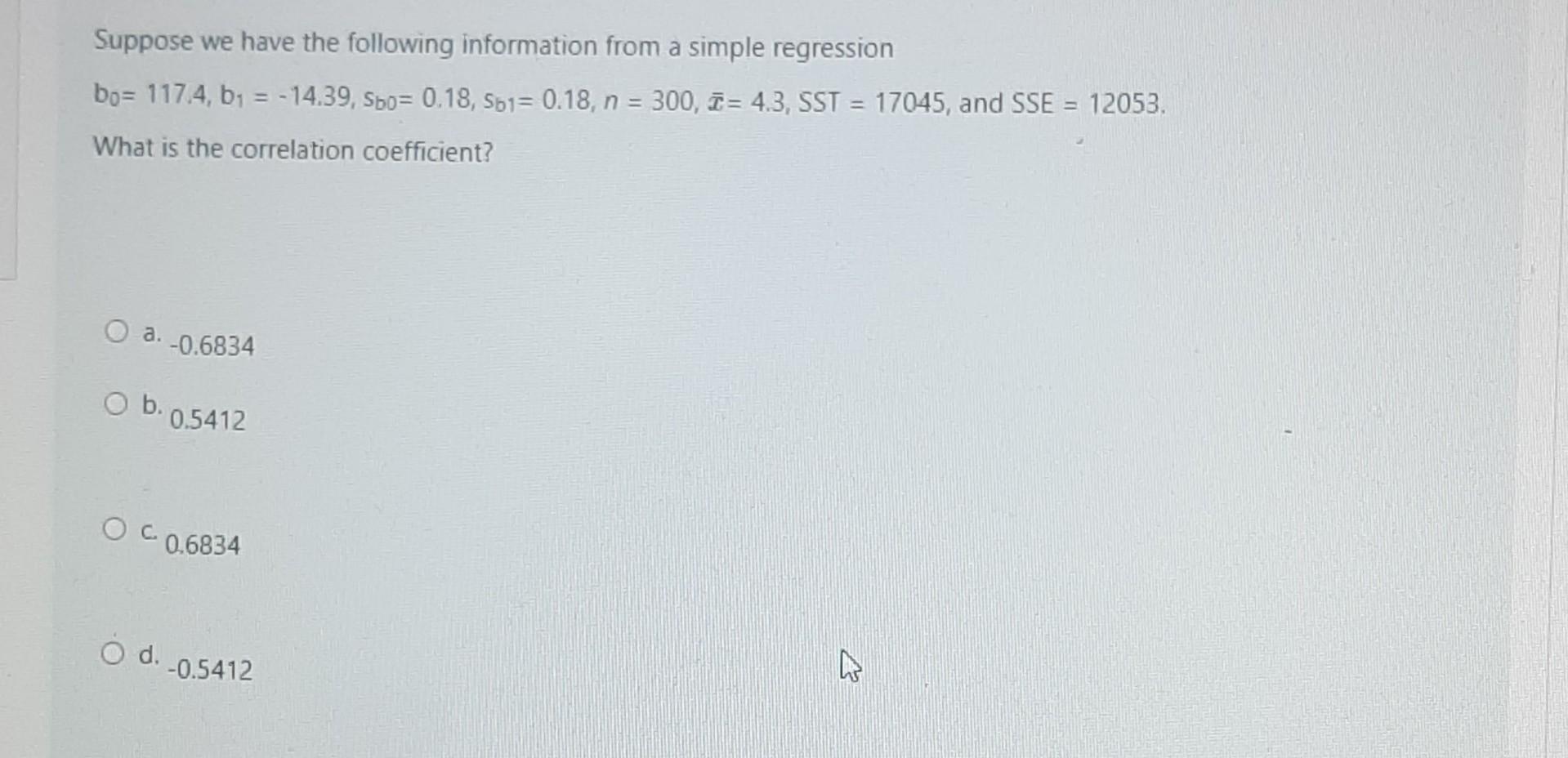 Solved Suppose we have the following information from a | Chegg.com