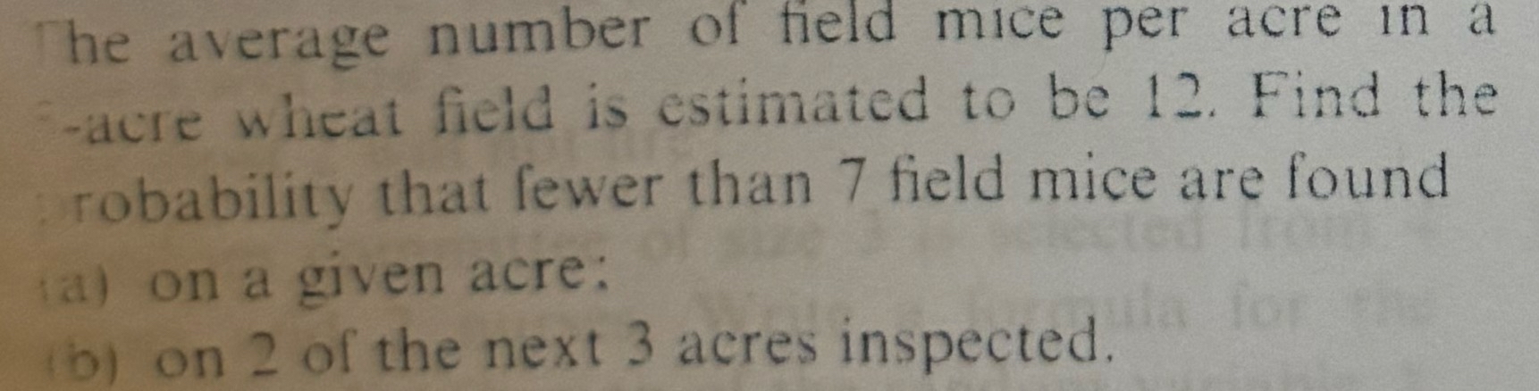 Solved The average number of field mice per acre in a -acre | Chegg.com
