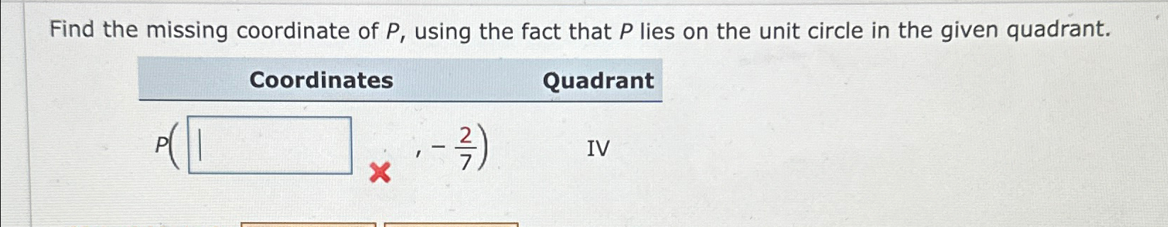 Solved Find the missing coordinate of P, ﻿using the fact | Chegg.com