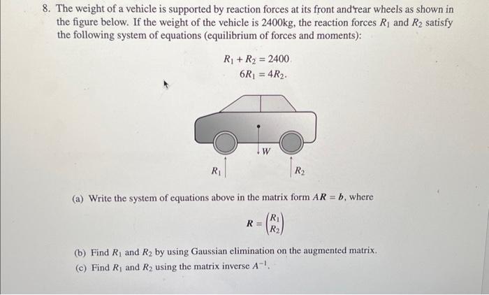 Solved The weight of a vehicle is supported by reaction | Chegg.com