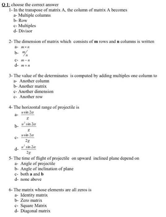 Solved Q1: choose the correct answer 1- In the transpose of | Chegg.com