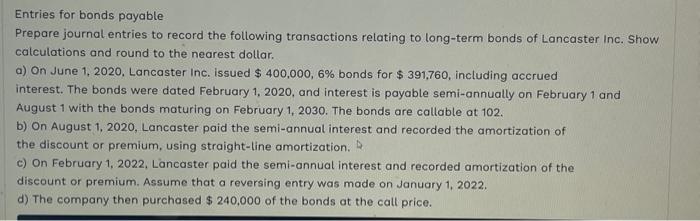 Solved Entries for bonds payable Prepare journal entries to | Chegg.com