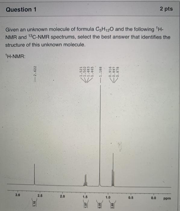 Solved Question 1 2 pts Given an unknown molecule of formula | Chegg.com