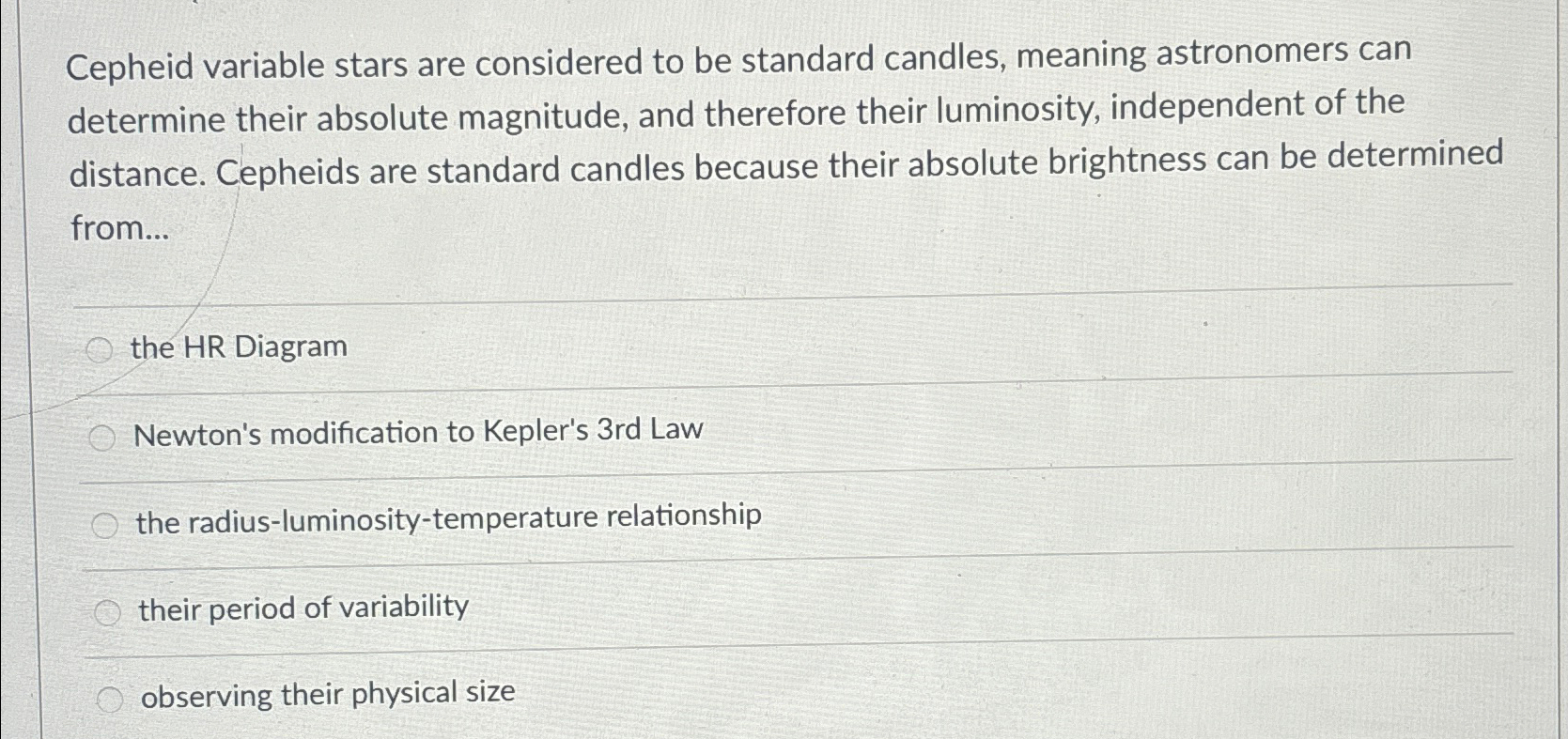 Solved Cepheid variable stars are considered to be standard | Chegg.com