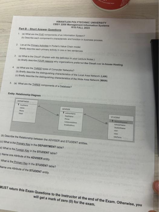 Solved Part B-Short Answer Questions 1. (a) What are the | Chegg.com