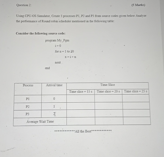Solved Question 2:(5Marks)Using CPU-OS Simulator, Create 3 | Chegg.com