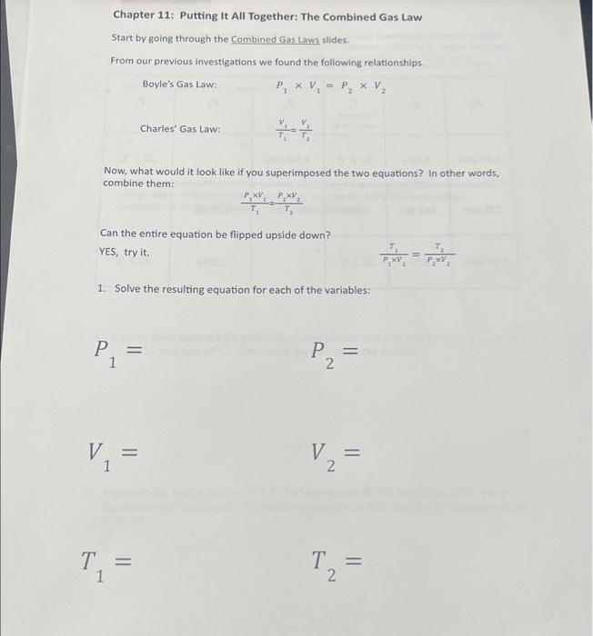 Solved Chapter 11: Putting it All Together: The Combined Gas | Chegg.com