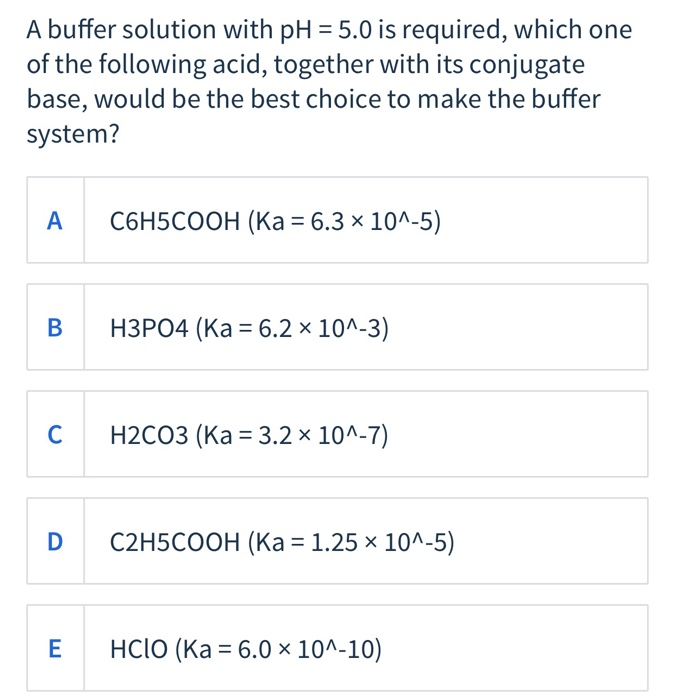 Solved A buffer solution with pH = 5.0 is required, which | Chegg.com