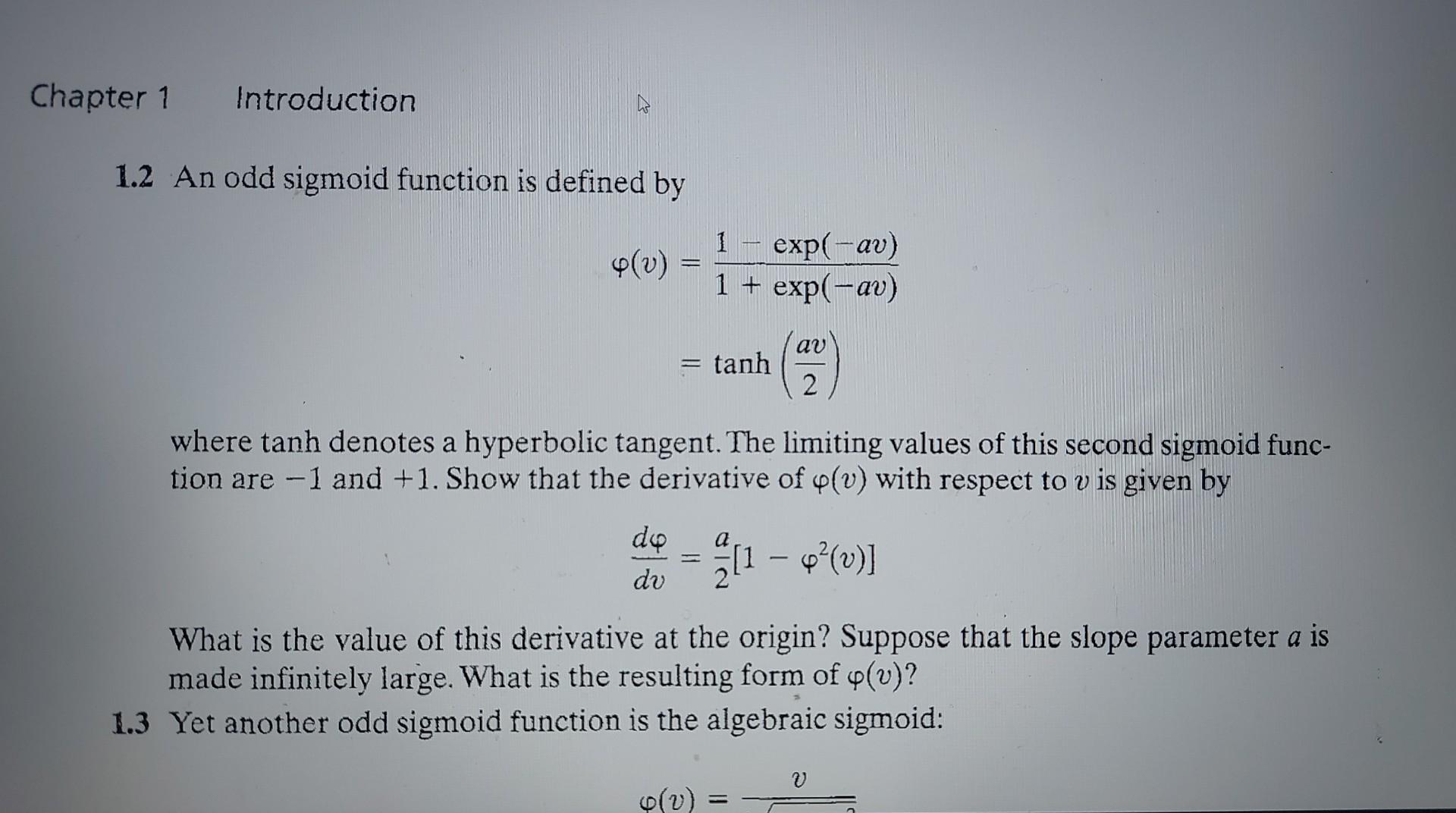 Solved 1.2 An odd sigmoid function is defined by | Chegg.com