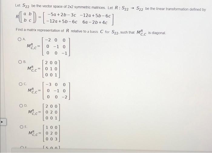 Solved Let S22 be the vector space of 2x2 symmetric | Chegg.com