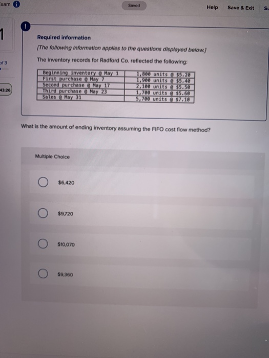 Solved Exam Saved Help Save & Exit SU 3 Required information | Chegg.com