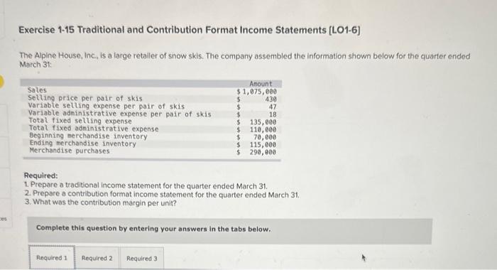 Solved Exercise 1.15 Traditional and Contribution Format | Chegg.com