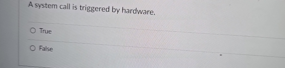 Solved A system call is triggered by hardware.TrueFalse | Chegg.com