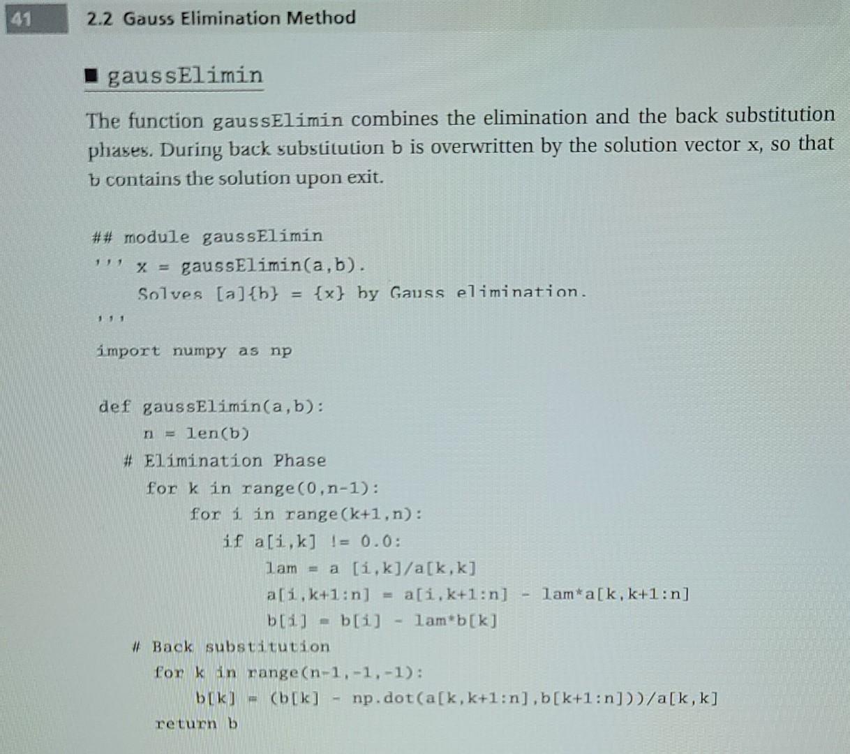 Solved 41 2.2 Gauss Elimination Method gaussElimin The | Chegg.com