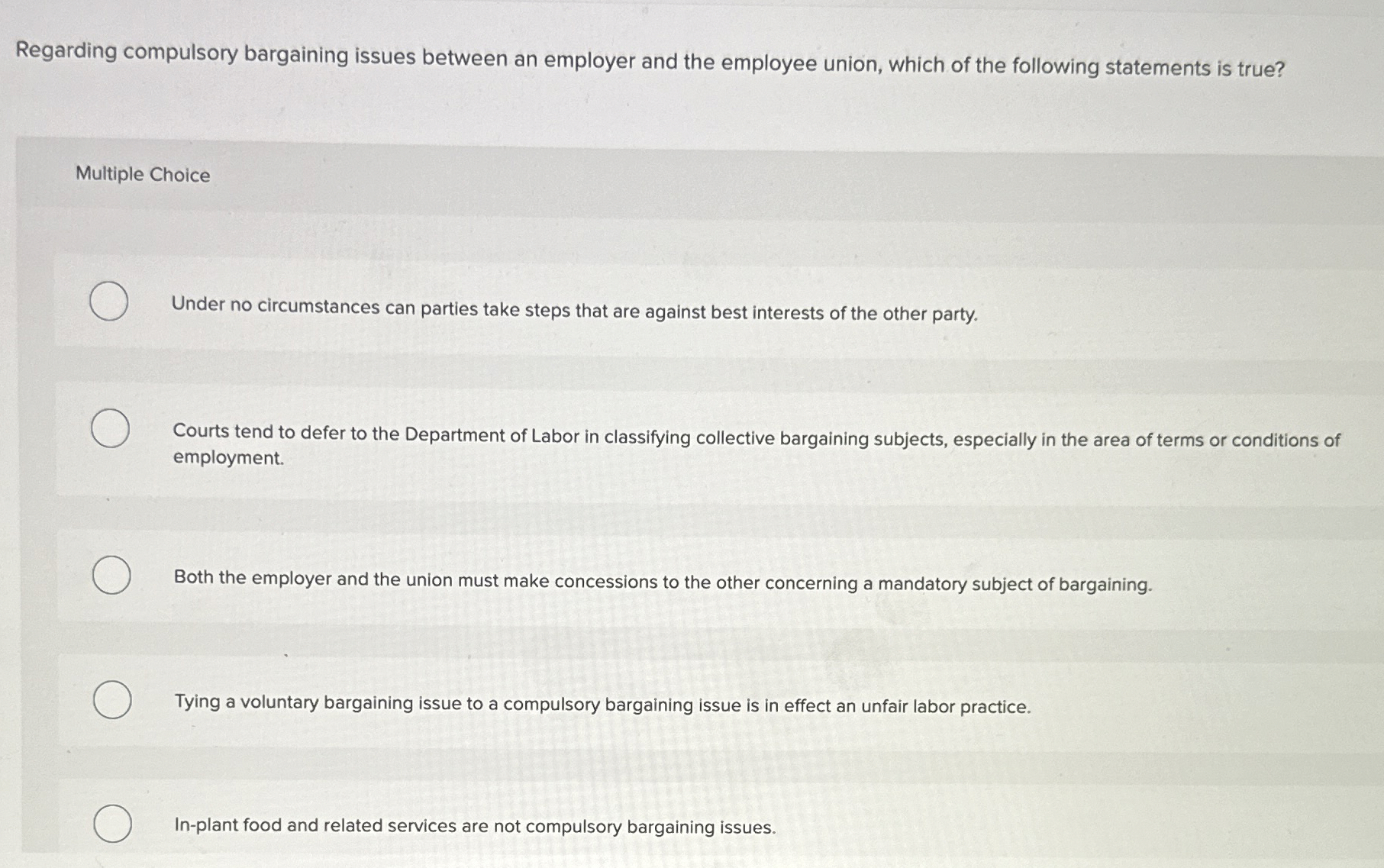 Solved Regarding compulsory bargaining issues between an | Chegg.com