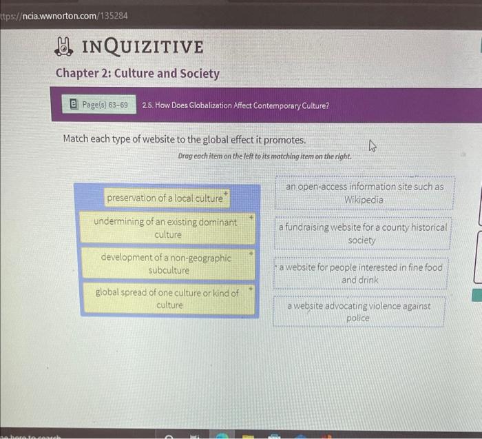 Match each type of website to the global effect it | Chegg.com