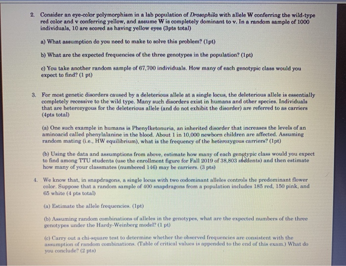 Solved 2. Consider an eye-color polymorphism in a lab | Chegg.com