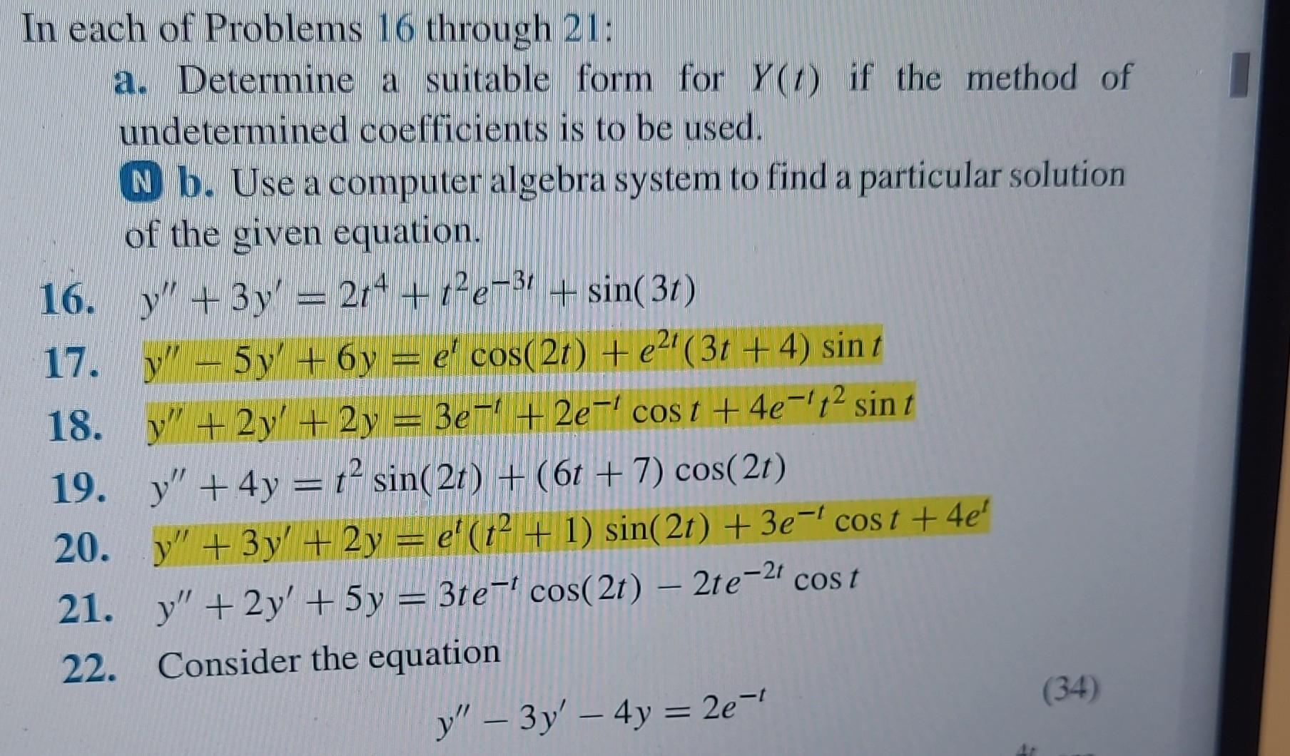 Solved In each of Problems 16 through 21: a. Determine a | Chegg.com