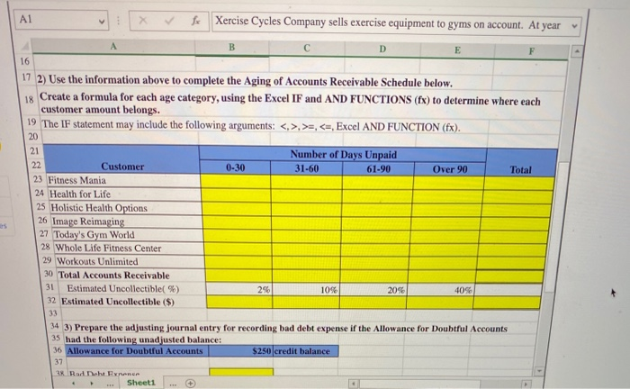 Solved Excel SIM: Aging of accounts receivable method 1. | Chegg.com