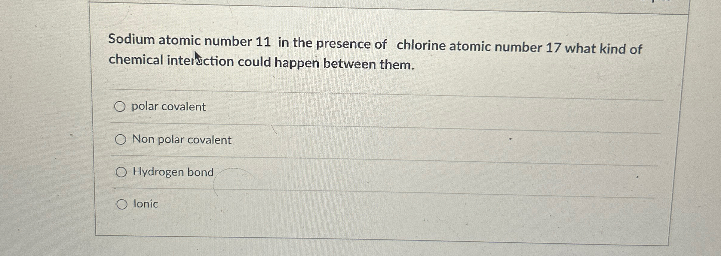 Solved Sodium atomic number 11 ﻿in the presence of chlorine | Chegg.com