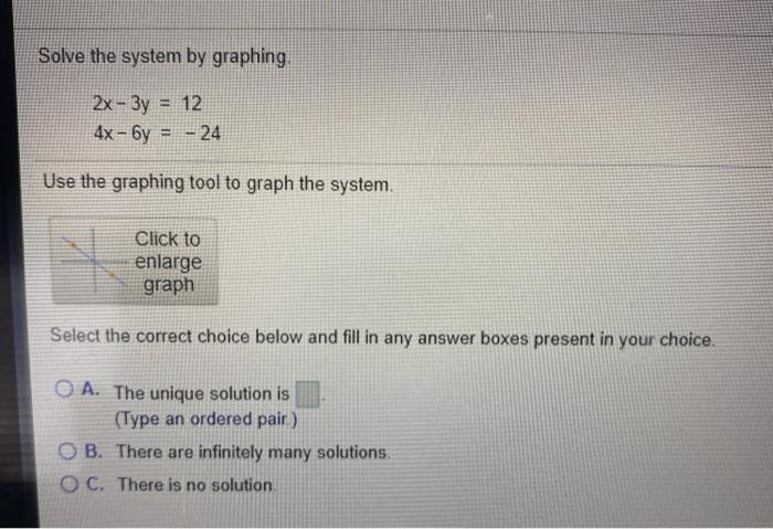 Solved Solve the system by graphing 2x – 3y = 12 4x - 6y = - | Chegg.com