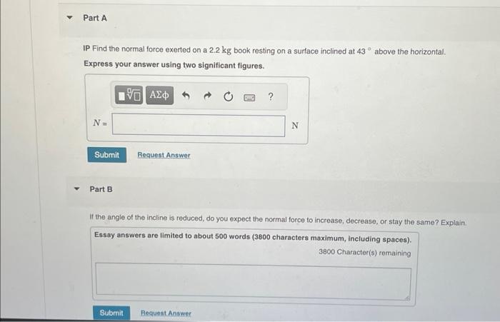 Solved IP Find the normal force exerted on a 2.2 kg book | Chegg.com
