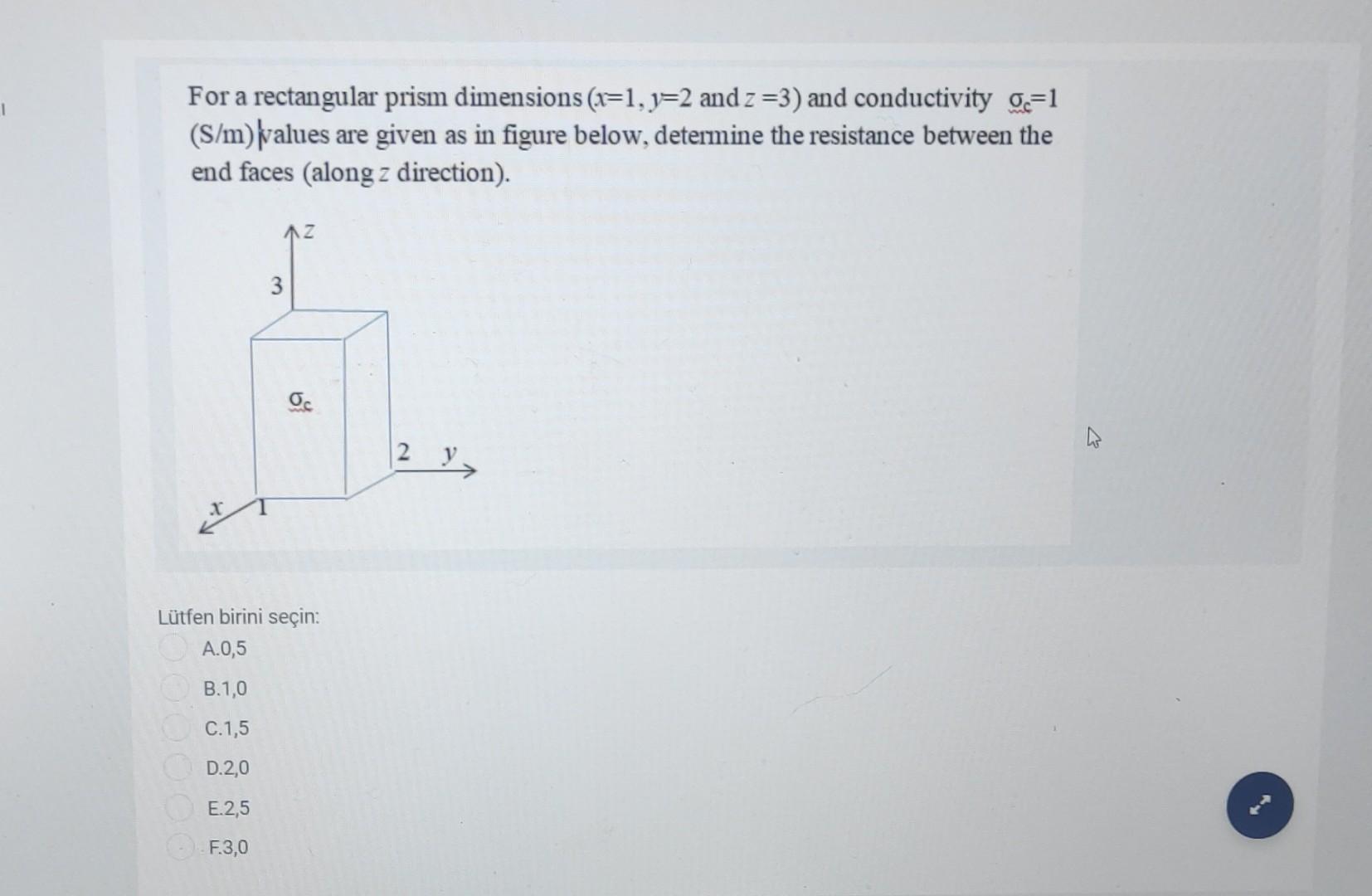 Solved For a rectangular prism dimensions (x=1,y=2 and z=3) | Chegg.com