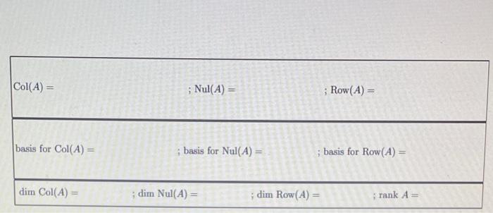 Solved 1. (20 points) Find Col(A),Nul(A) and Row(A). Find | Chegg.com
