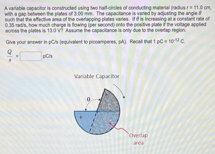 Solved A variable capacitor is constructed using two | Chegg.com