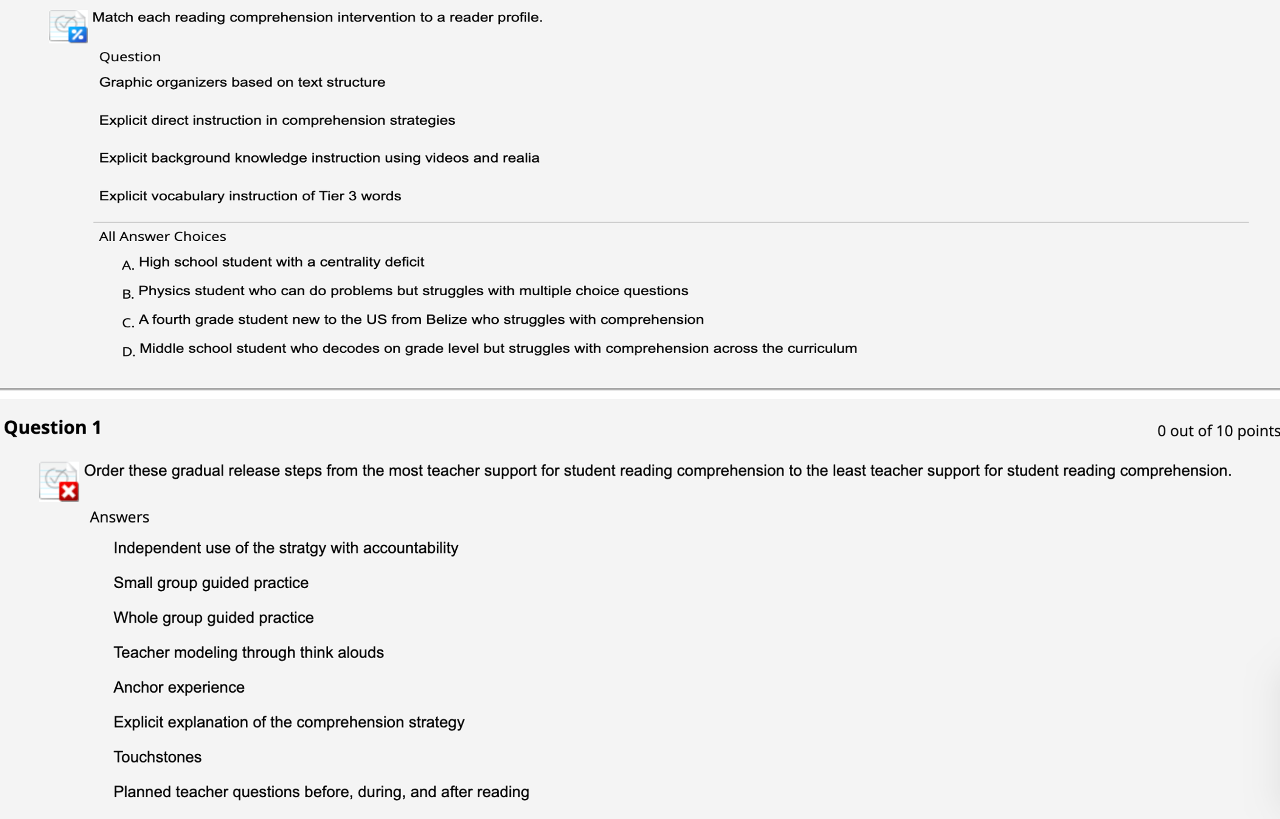 Solved pick one choice for each Match each reading | Chegg.com