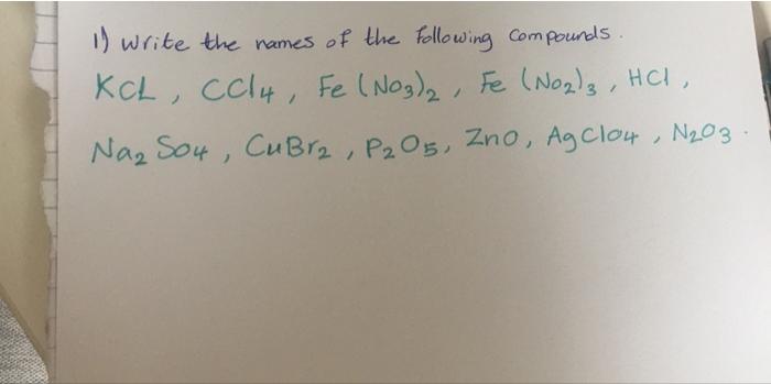 Solved 1) write the names of the following compounds. KCL, | Chegg.com