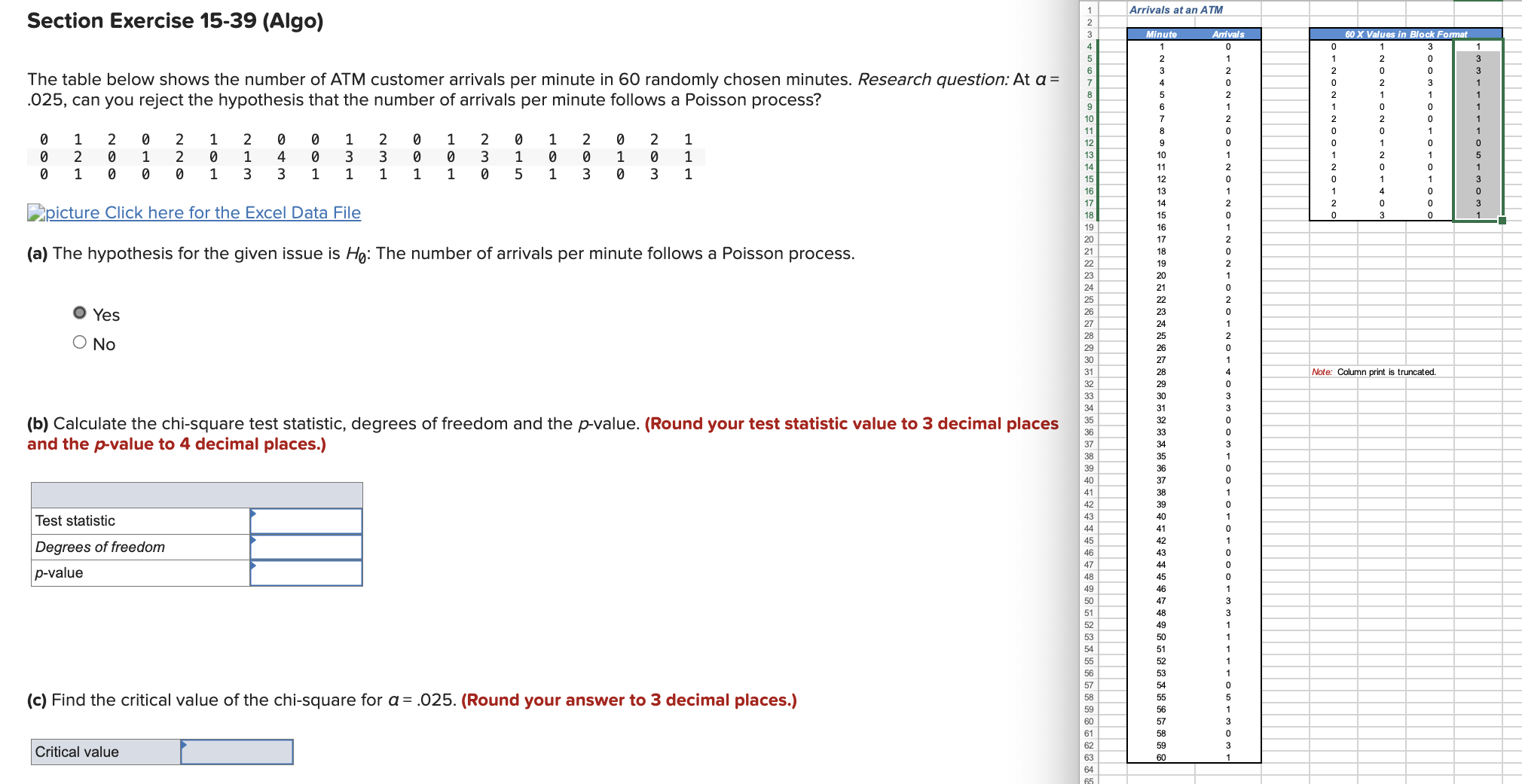 Solved Section Exercise 15-39 (Algo)The table below shows | Chegg.com