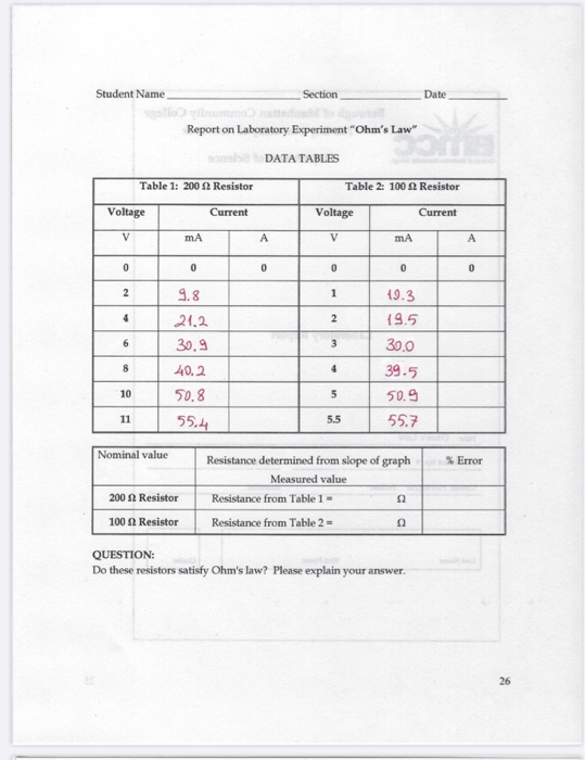 Solved Student Name Section Date Report on Laboratory | Chegg.com