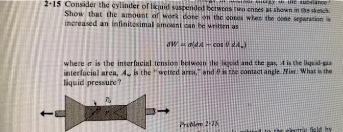 Solved -15 Consider the cylinder of liquid suspended between | Chegg.com