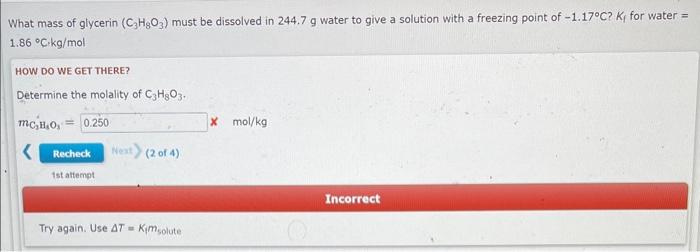 Solved What mass of glycerin (C3H8O3) must be dissolved in | Chegg.com