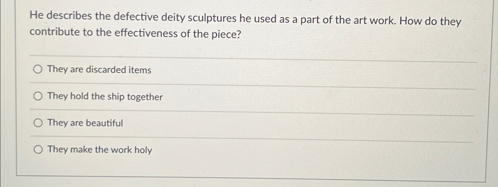 He describes the defective deity sculptures he used | Chegg.com