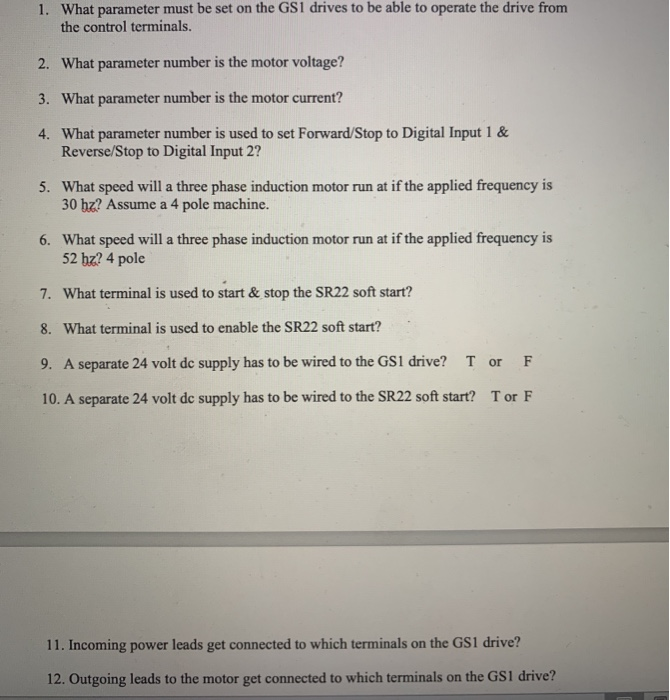Solved 1. What parameter must be set on the GS1 drives to be | Chegg.com