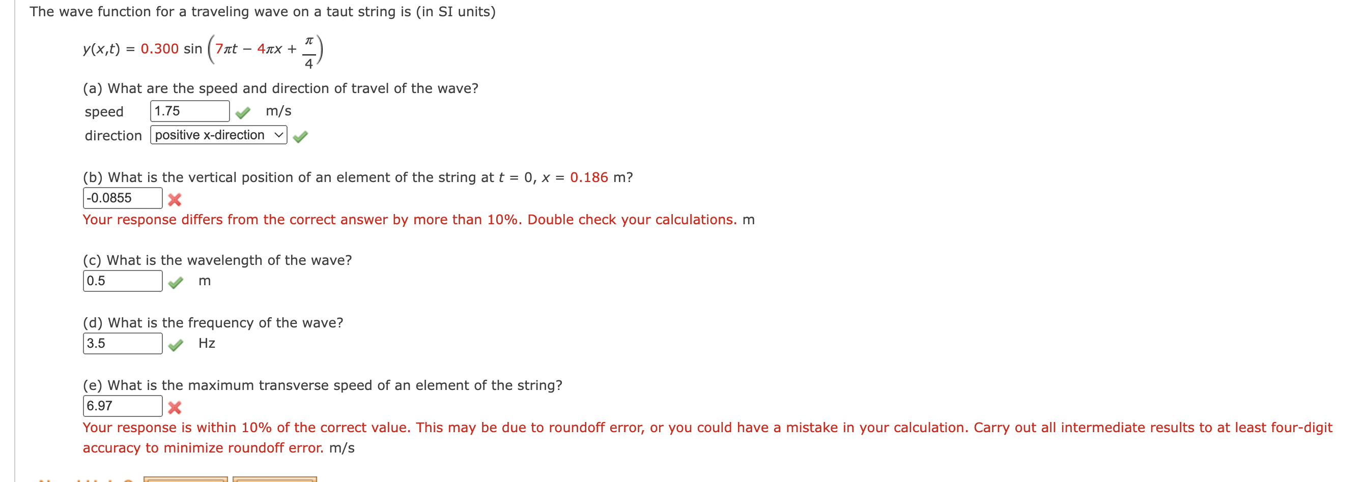 Solved The wave function for a traveling wave on a taut | Chegg.com
