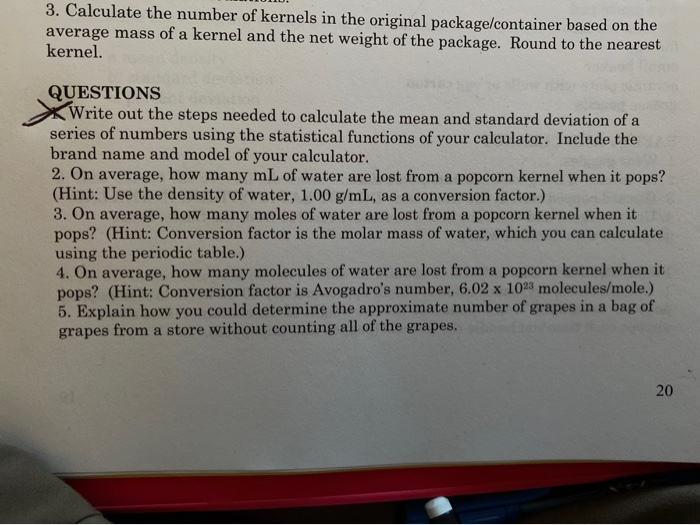 Solved Chemistry 124 DATA SHEET: WATER CONTENT OF POPCORN | Chegg.com