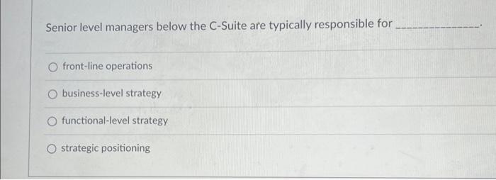 Solved Senior level managers below the C-Suite are typically | Chegg.com
