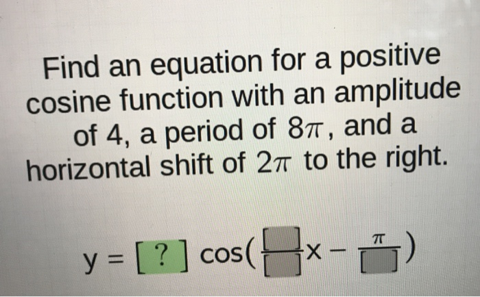 Solved Find an equation for a positive cosine function with | Chegg.com