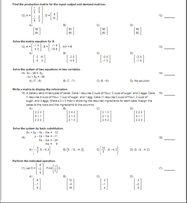 Solved Find The Production Matrix For The Input Output And 3732