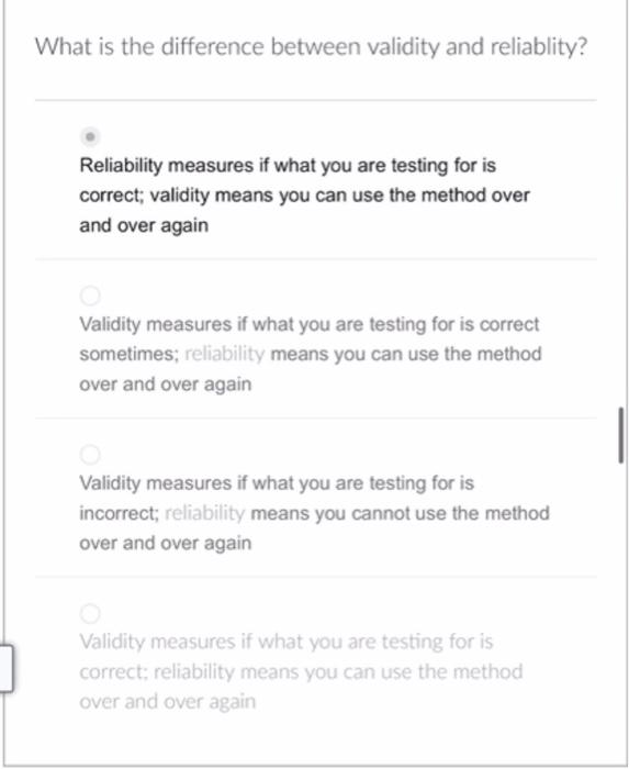 Solved What is the difference between validity and | Chegg.com