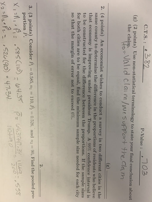 Solved C.T.S.: e 382 P-Value: 703 (g) (2 points) Use | Chegg.com