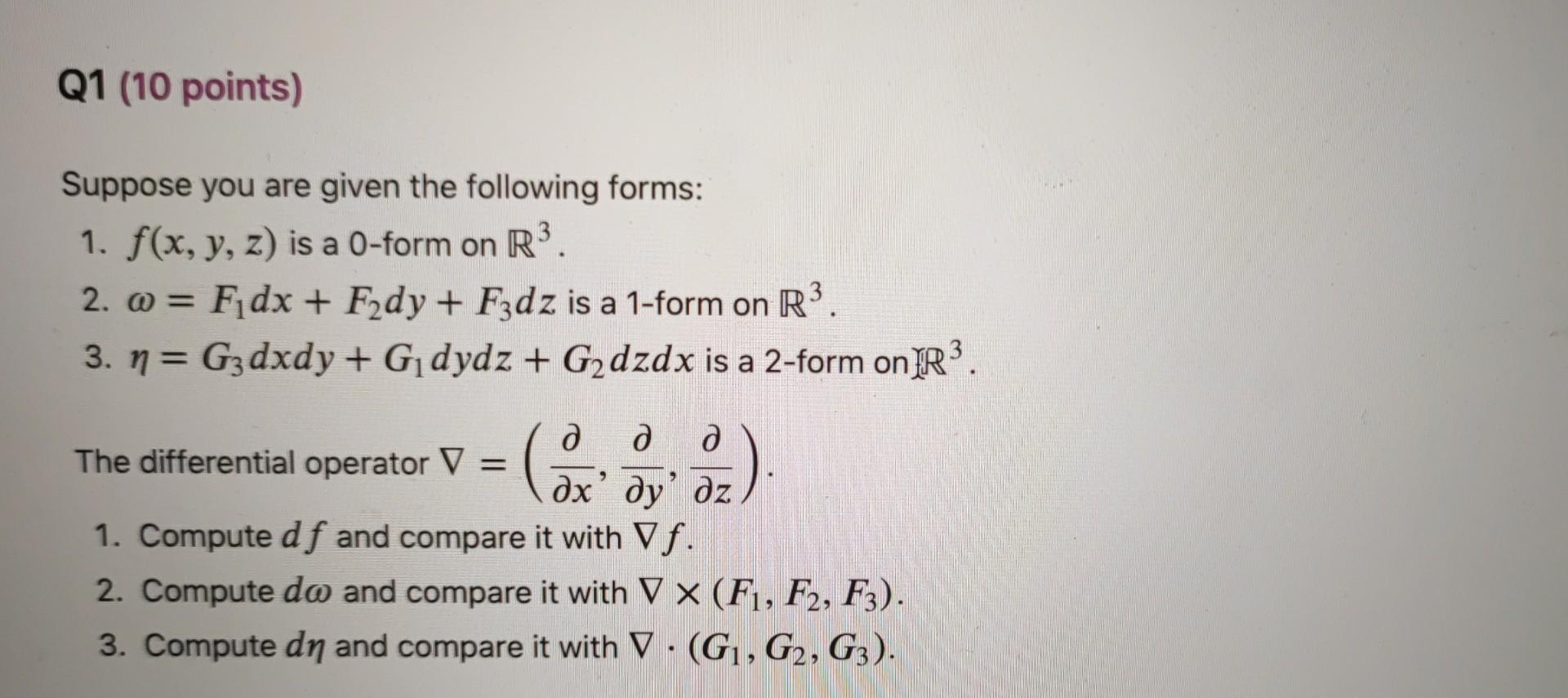 Q1 (10 points) Suppose you are given the following | Chegg.com